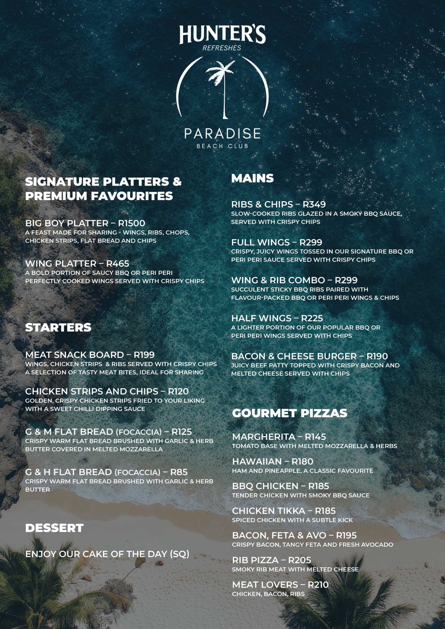 Menu – Hunter's Paradise Beach Club